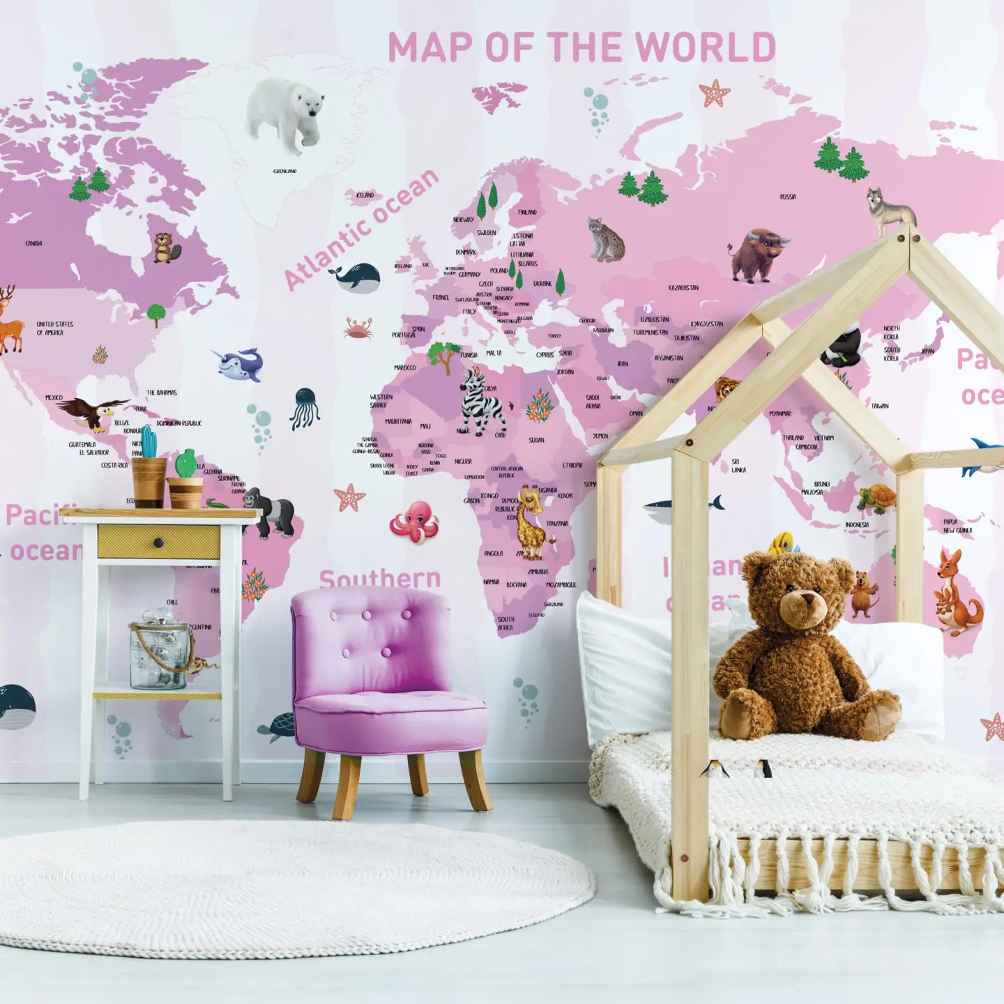Zidna Tapeta Za Dječju Sobu - The Best Pink World Map | karta svijeta